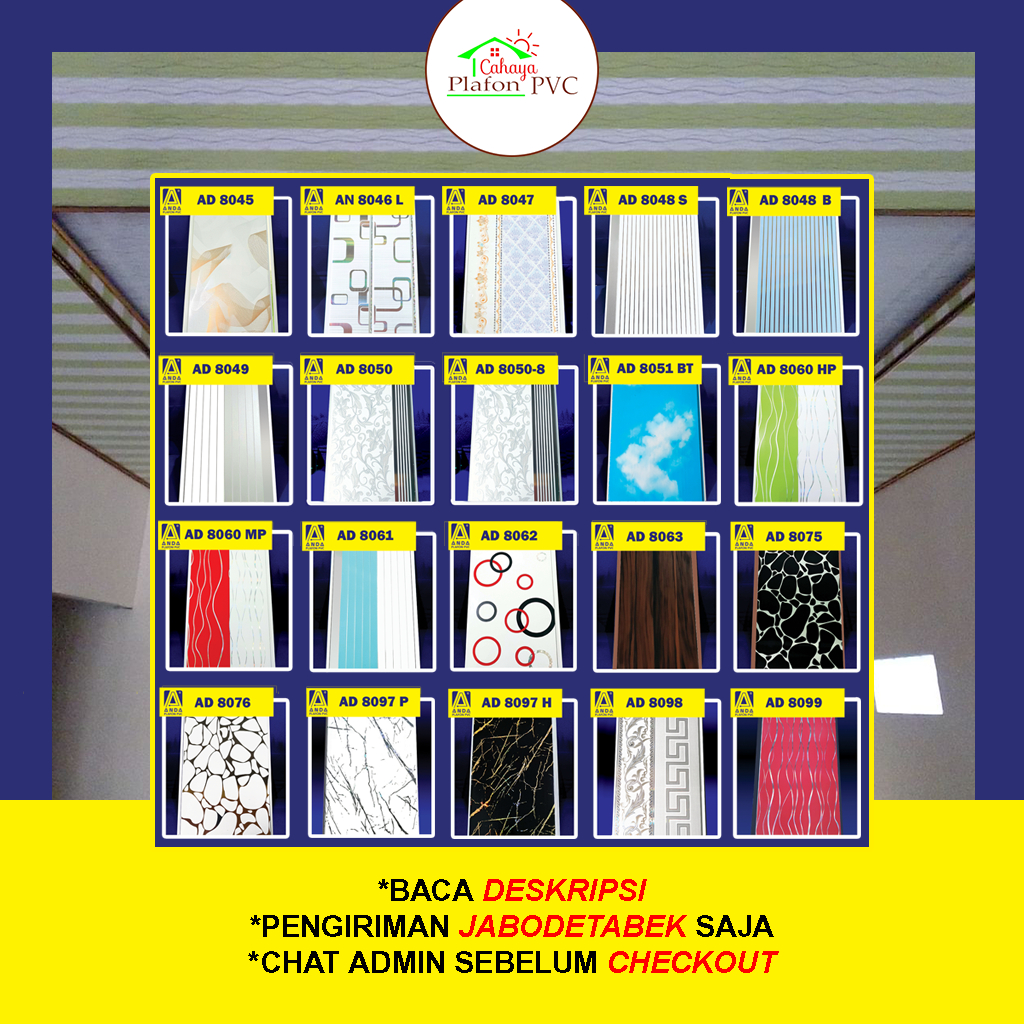 Jual (1M) Anda Plafon PVC Bahan Plafon PVC 8MM Motif Polos PREMIUM ...