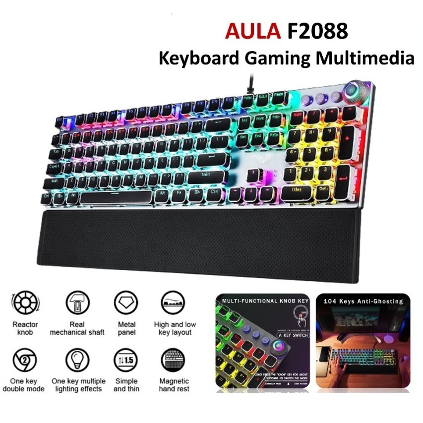 Jual Keyboard Gaming RGB Mechanical Multimedia Aula F2088 Punk | Shopee ...