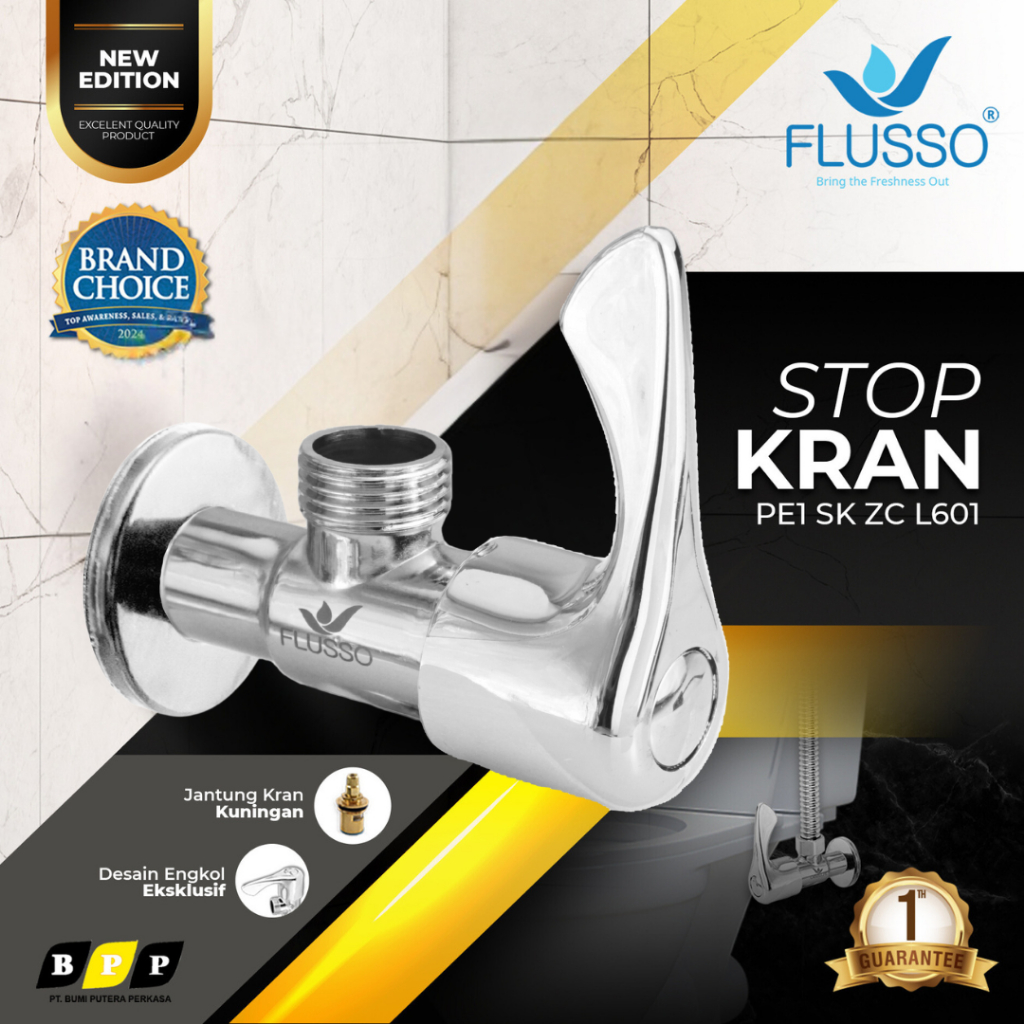 Jual Stop Kran Single Drat 1/2 Jantung Kuningan FLUSSO Bergaransi ...