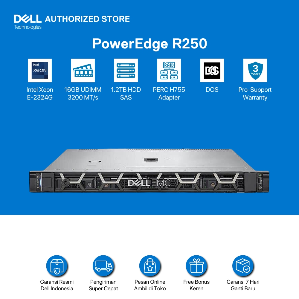 Jual Dell PowerEdge R250 Server [E-2324G-16GB-1.2TB SAS-DOS-3Y] DELL ...