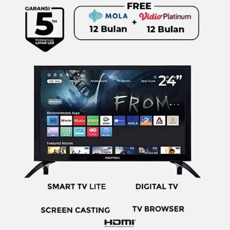 Jual Smart TV 24 inch POLYTRON PLD-24CV1869 Diagonal 60 Cm | Shopee ...