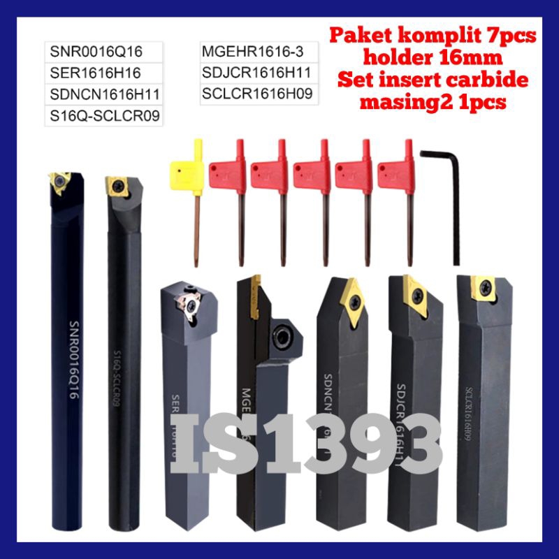 Jual paket holder bubut 16mm set 7pcs set insert carbide 7pcs lathe tool holder 1616 set komplit ...
