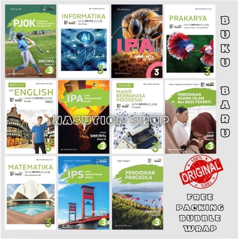 Jual Buku Paket Kelas 3 / 9 IX SMP Erlangga Kurikulum Merdeka Km Matematika Pancasila Ipa Ips ...