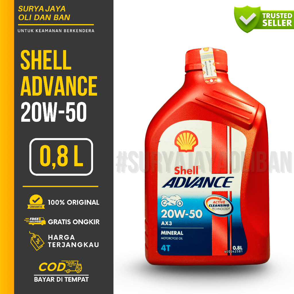 Jual OLI MOTOR SHELL ADVANCE AX3 20W/50 0.8L 100% ORIGINAL MOTOR BEBEK ...