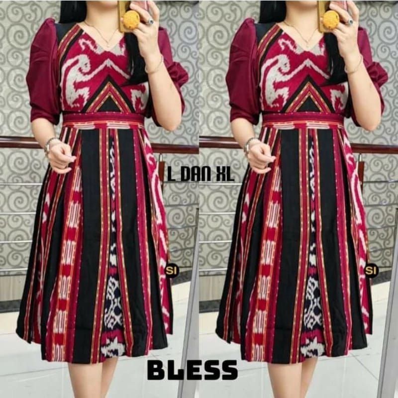 Jual BAJU TENUN WANITA,DRESS WIRU ETNIK MIK LENGAN TOYOBO, DRESS PESTA | Shopee Indonesia