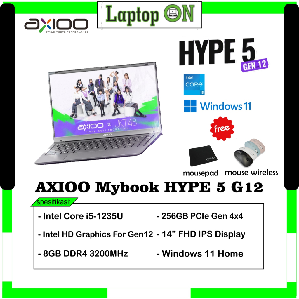 Jual PROMO AXIOO i5 Gen 12 / AXIOO Mybook HYPE 5 G12 Core i5 1235U Ram 8GB Ssd 256GB Win11 BLACK ...