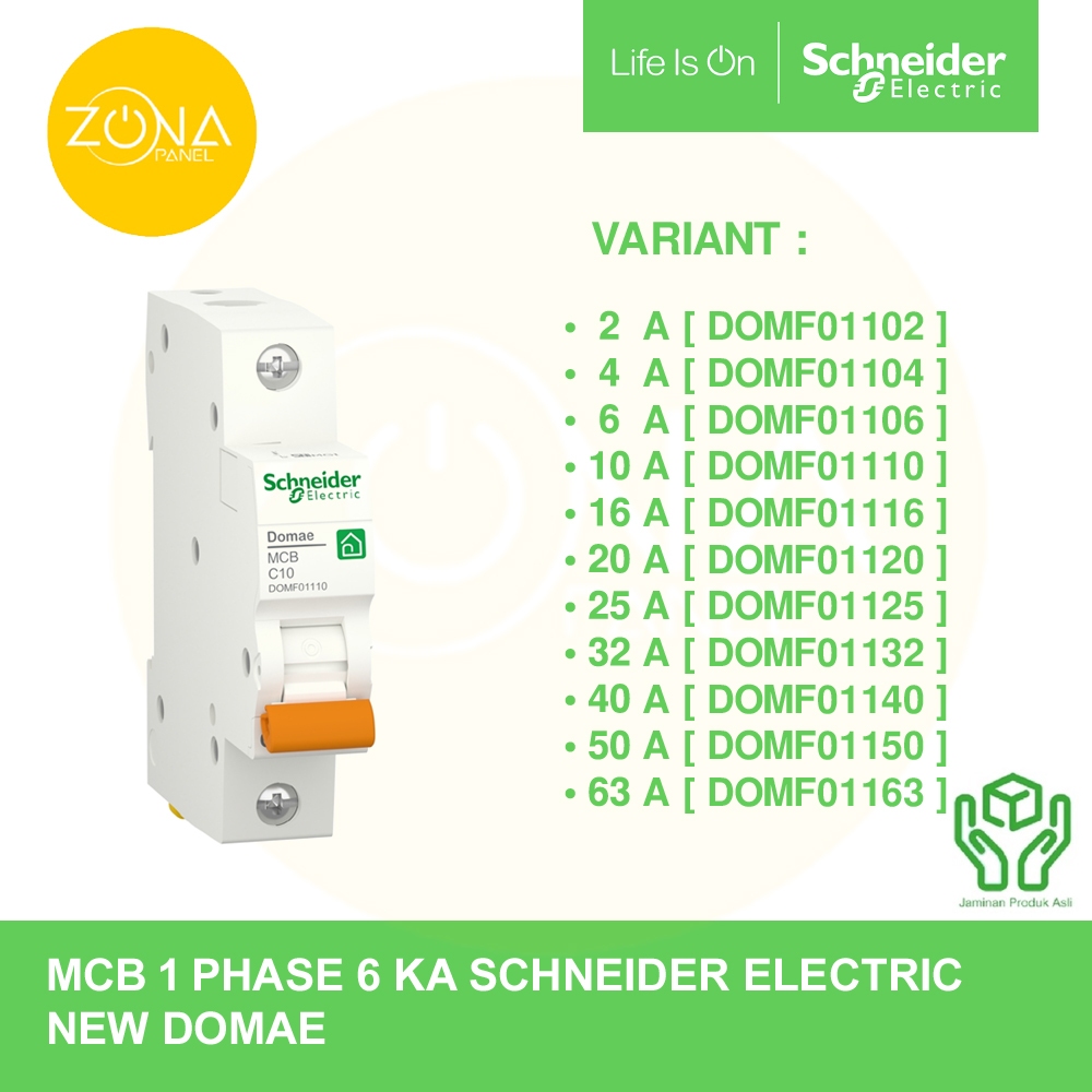 Jual MCB SCHNEIDER NEW DOMAE 1 PHASE 1P 2A 4A 6A 10A 16A 20A 25A 32A 40A 50A 63A - DOMF01102 ...