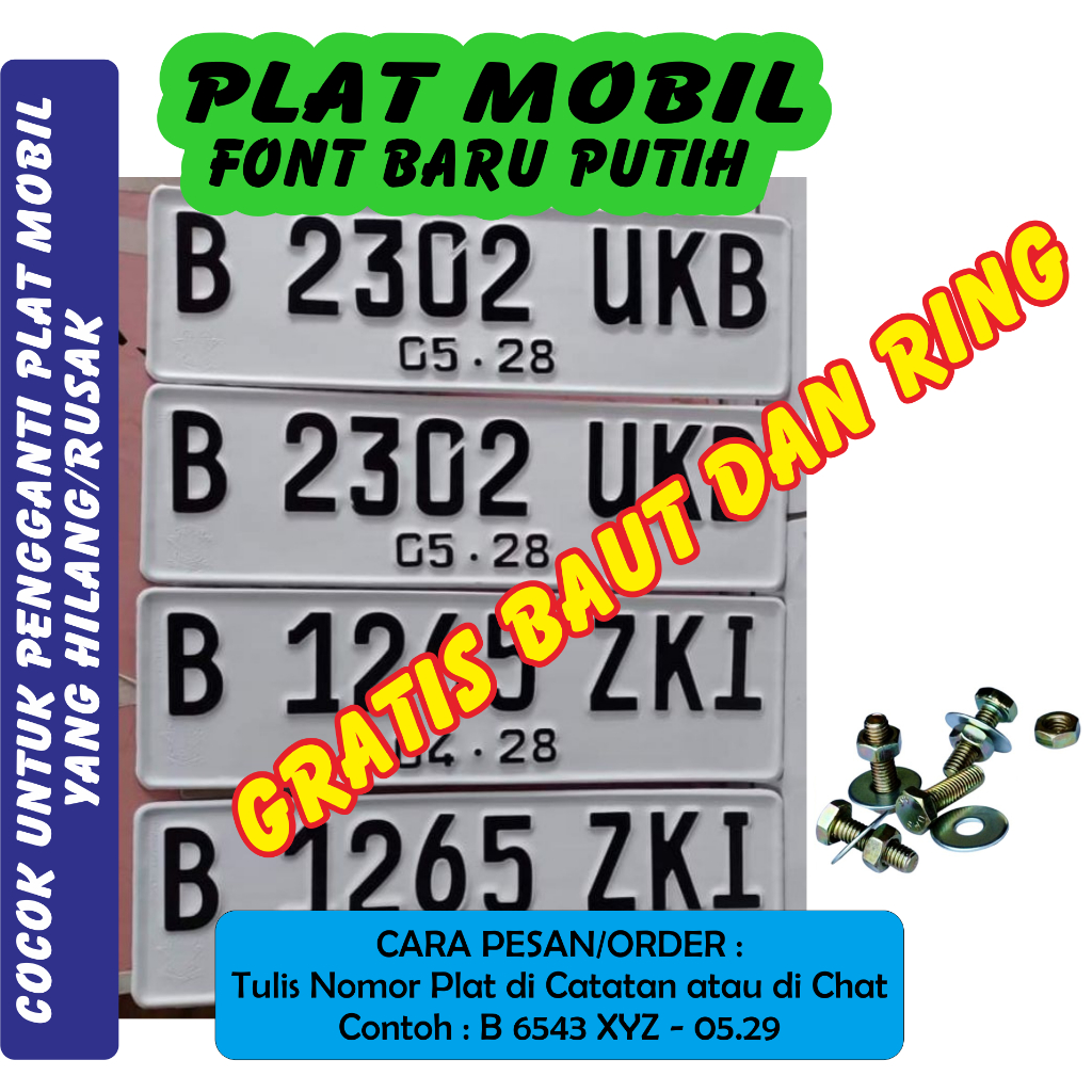 Jual PLAT MOBIL FONT TERBARU GRTIS BAUT DAN RING | Shopee Indonesia