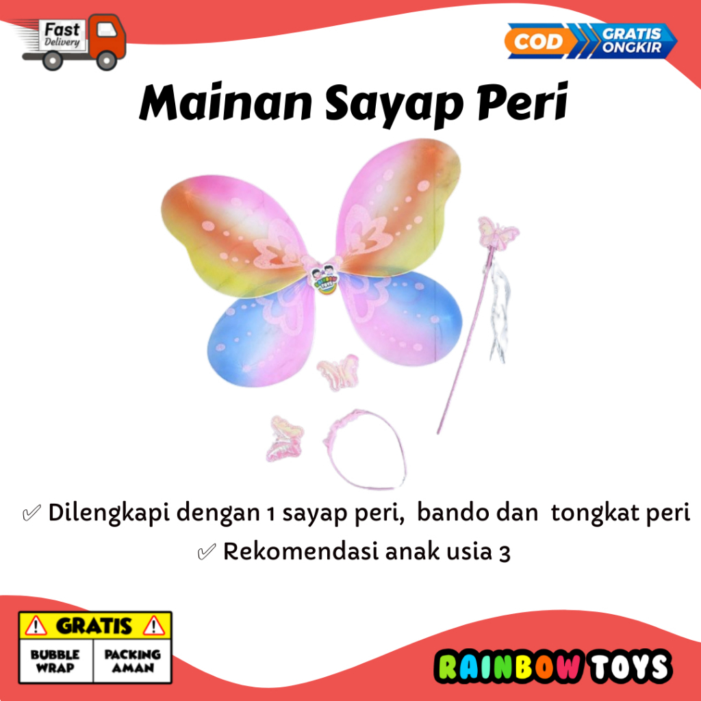 Jual Mainan Sayap Peri Kupu Kupu Anak Perempuan Set Tongkat Dan Bando ...