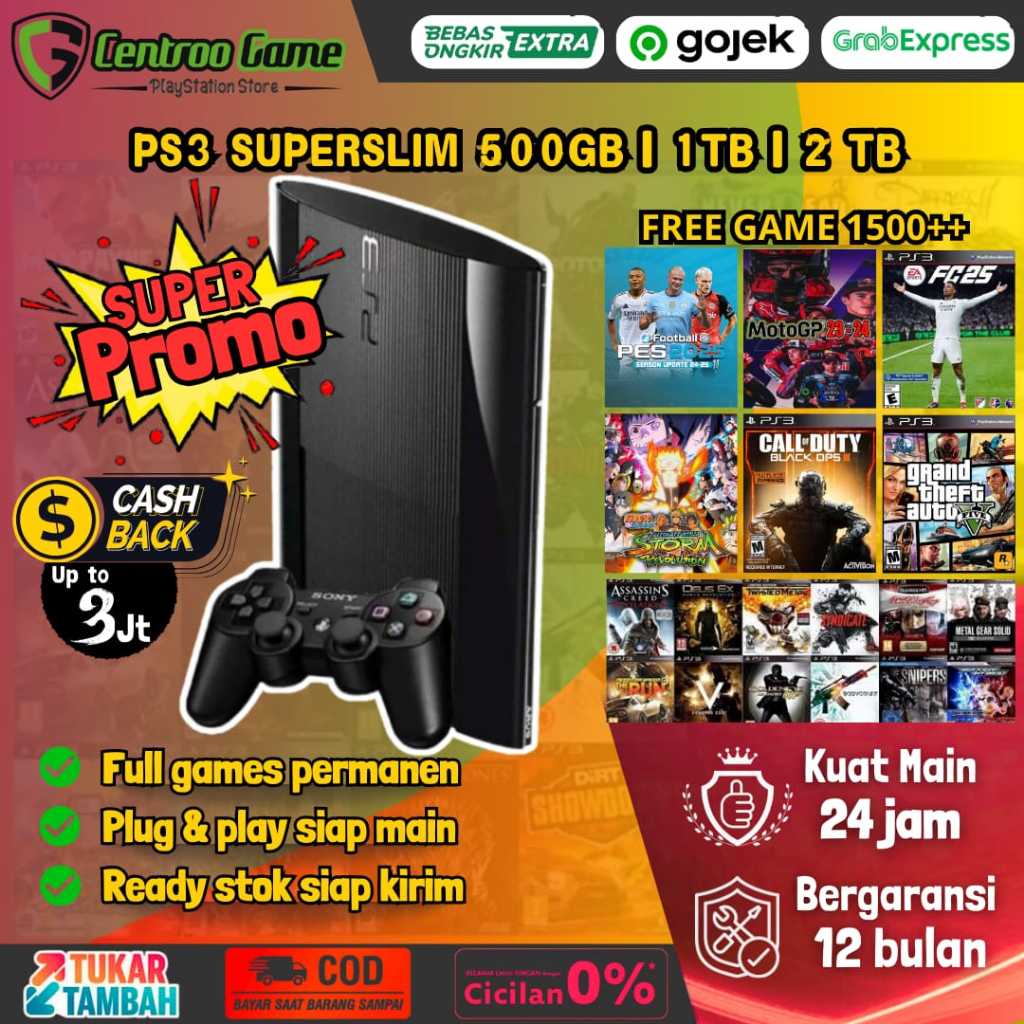 Jual SONY ps3 ss playstation 3 superslim 2000gb/2tb full top game hits ...