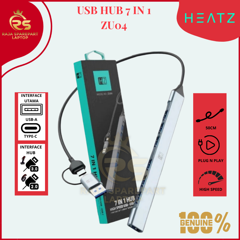 Jual HEATZ USB HUB 7 IN 1 ZU04 ZU03 USB 3.0 Ultra Slim Type C Bergaransi | Shopee Indonesia
