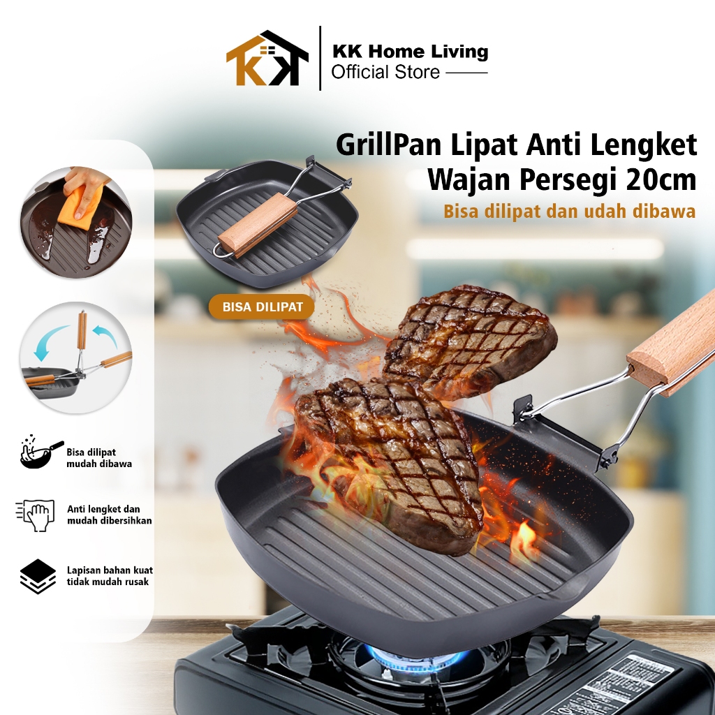 Jual (KK) Square Grill Pan Panci BBQ Panggangan Steak Anti Lengket 20cm Alat Panggangan Daging ...