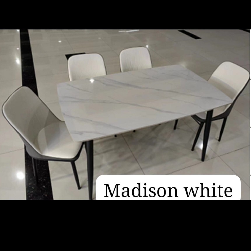 Jual 1 Set Meja Makan IMPORTA motif Marmer Madison White kaki Besi ...