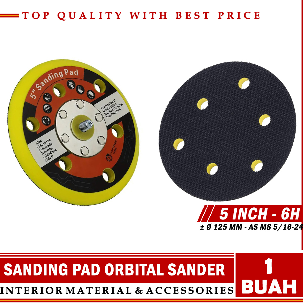 Jual Backing Pad Velcro Pneumatic Orbital Sander 5 inch 6 Hole As M8 5/ ...