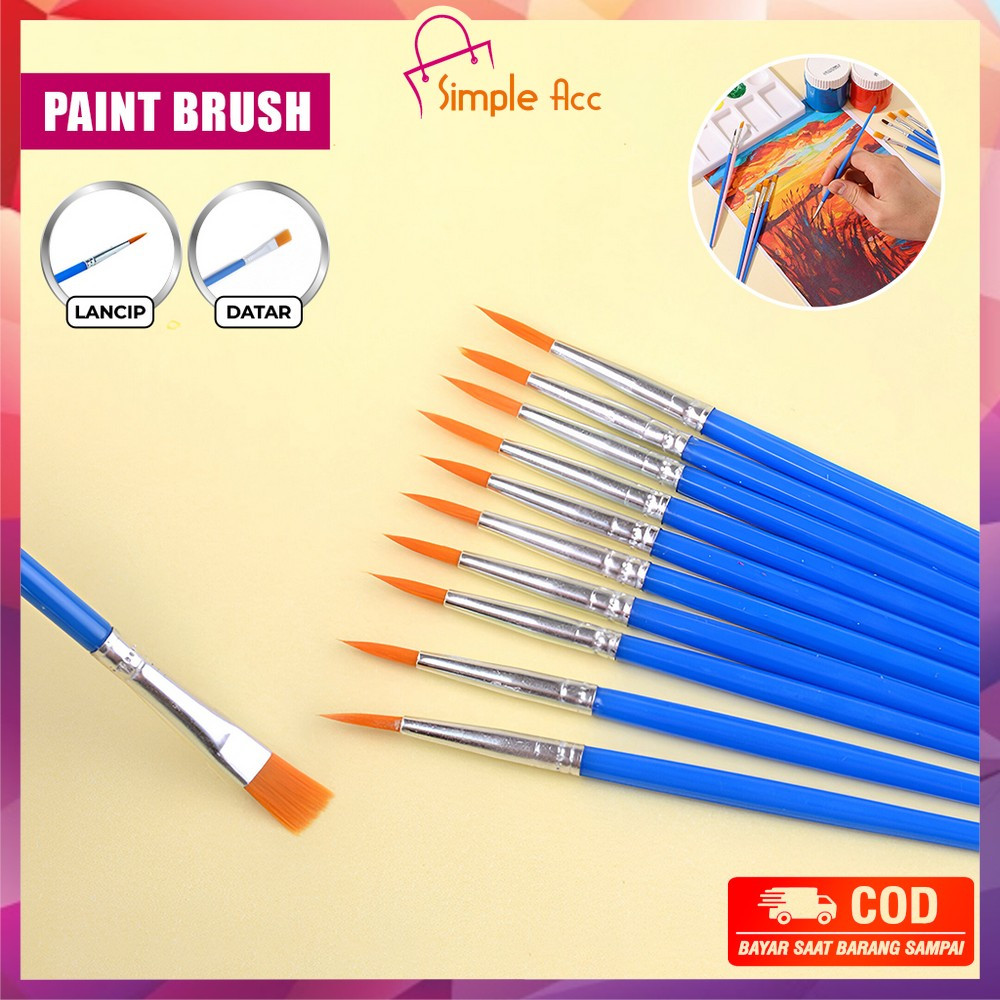 Jual DO-A98 Kuas Lukis Cat Air Paint Brush Nilon Ujung Pointed dan Flat ...