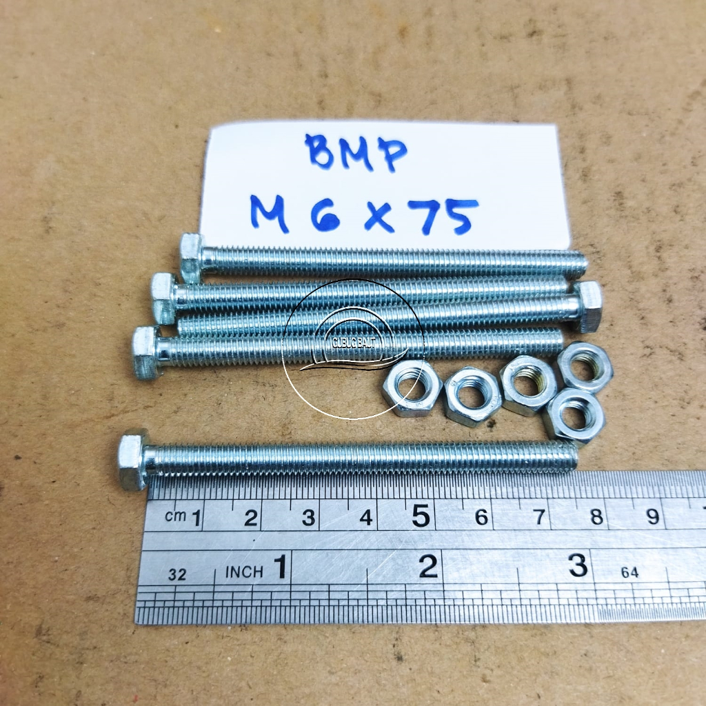 Jual BAUT KUNCI 10 M6 X 75 PANJANG 7,5CM MUR PUTIH M6X75 7,5 CM 75MM 75 ...