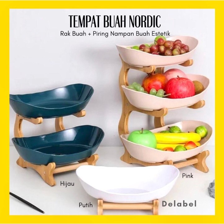 Jual Fruit Rack / Tempat Buah Tingkat Nordic / Wadah Buah Stand Bambu ...