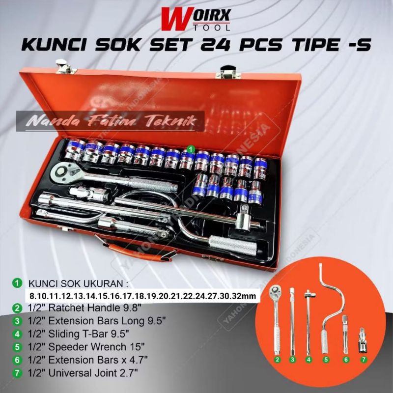 Jual Kunci sock shock sok socket Toolkit set 1/2 inch 24 pcs type L ...