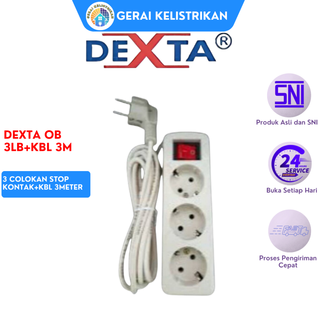 Jual DEXTA OB 3LB+KBL 3M DX-803S - STOP KONTAK 3LUBANG+KABEL 3METER | Shopee Indonesia