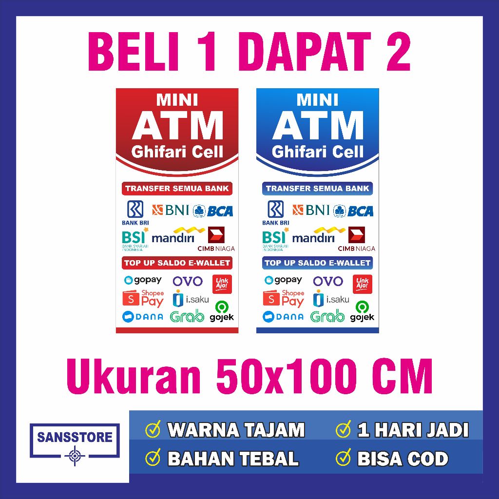 Jual BANNER MINI ATM 50X100 CM I BANNER BENNER I SPANDUK I BALIHO | Shopee Indonesia