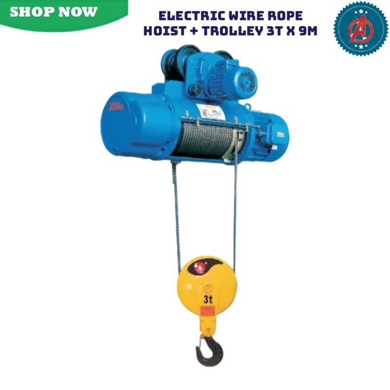 Jual Electric Wire Rope Hoist + Trolley 3 Ton x 9 Meter | Shopee Indonesia
