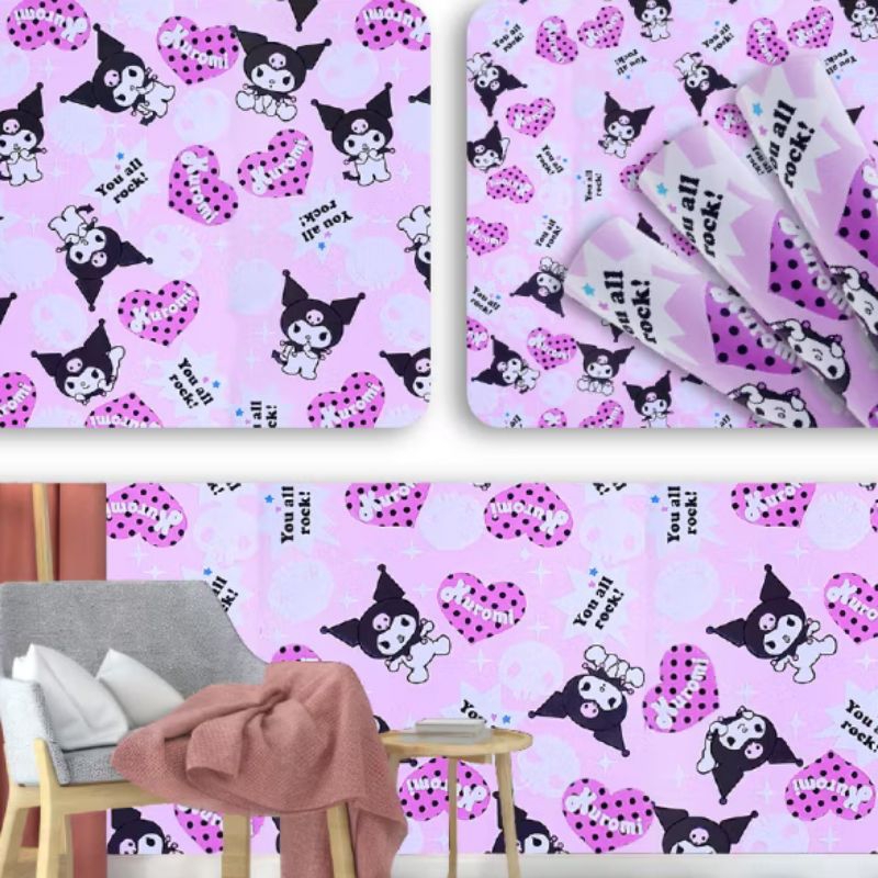 Jual Wallpaper Sticker Dinding Kuromi Ungu Terang Karakter Animal Stiker Dekorasi Dinding Kamar ...