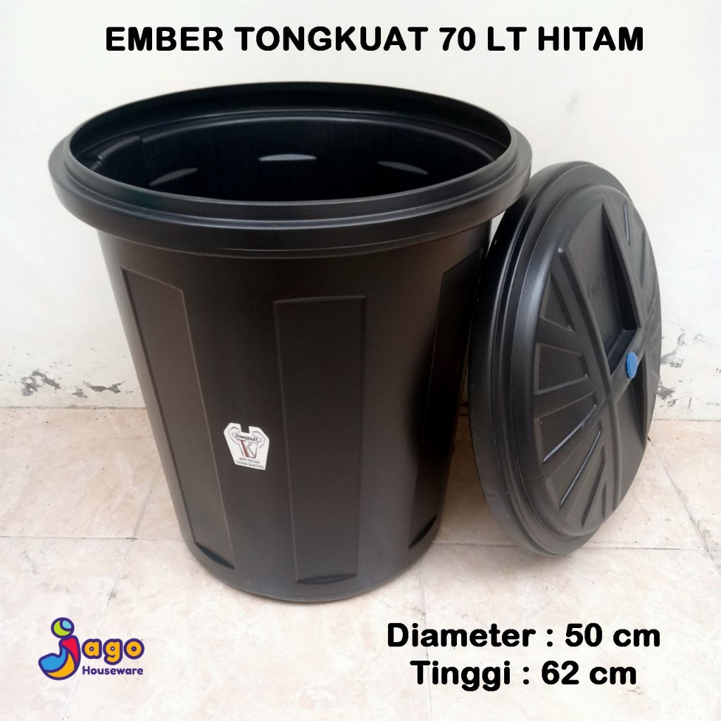 Jual Ember TongKuat 70Lt Hitam Plus Tutup, Tong Air / Sampah Plastik 70 Liter, Ember Budidaya ...