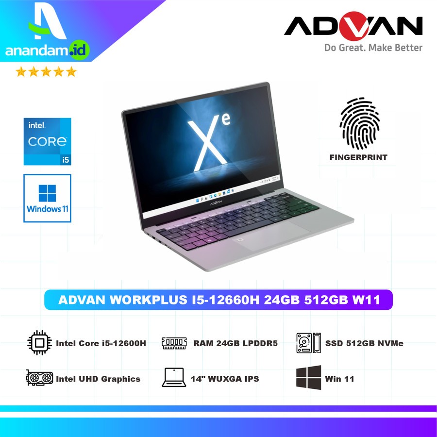 Jual Advan WorkPlus Intel Core i5-12600H 24GB SSD 512GB 14" W11 ...