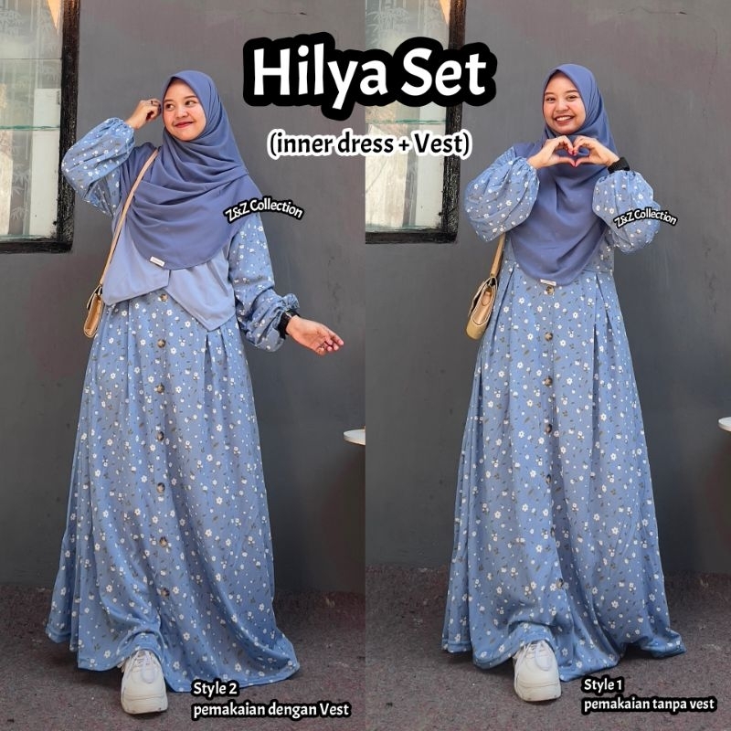 Jual COD|Hilya set (Gamis+vest) | Shopee Indonesia