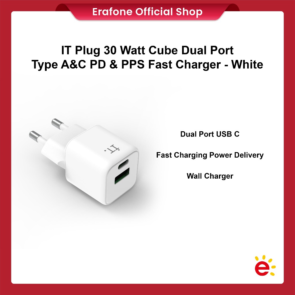 Jual IT Plug 30 Watt Cube Dual Port Type A&C PD & PPS Fast Charger ...