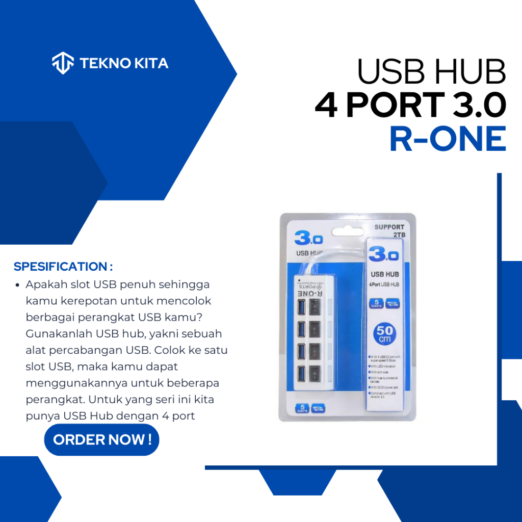 Jual USB HUB MURAH ISI 4 PORT USB 3.0 SERI TERBARU R-ONE WITH TOMBOL ...