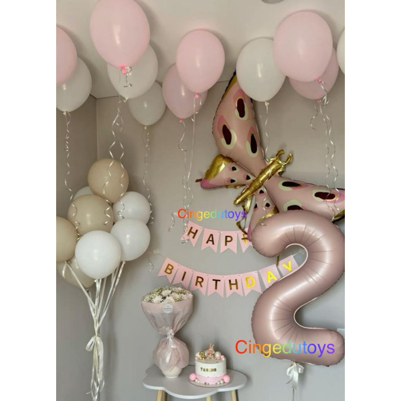 Jual paket happy birthday simple murah balon angka baby pink kupu2 ...