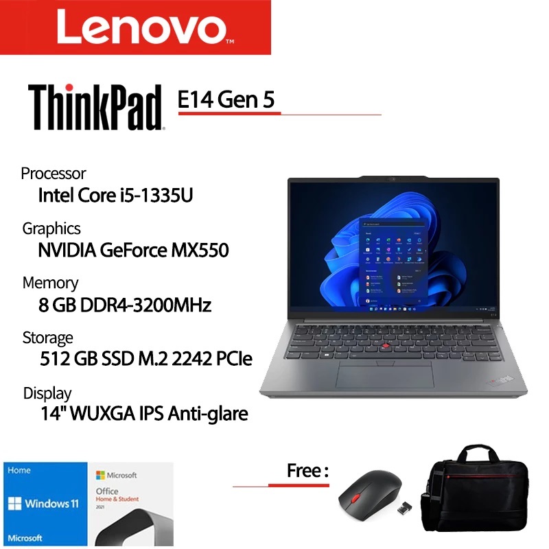 Jual Lenovo ThinkPad Gen5 E14 Core i5-1335U 8GB 512GB MX550-2GB Win11 ...