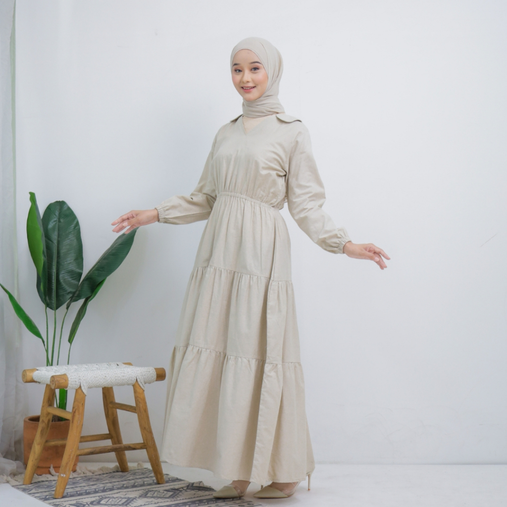 Jual Rataria - Evelyn Dress - Maxi Dress Linen Wanita - Long Dress ...