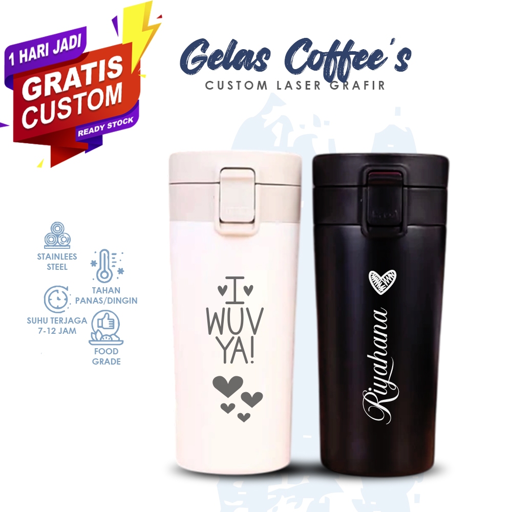 Jual Gelas Coffee tahan panas 380ml stainlees steel Gratis custom nama gratis custom logo ...