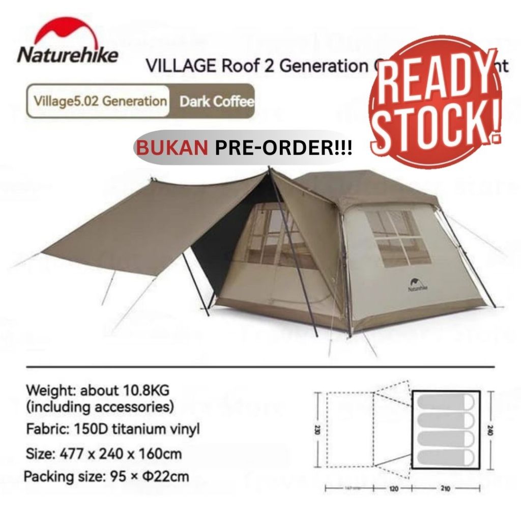 Jual Tenda Village 5 generation 2 quick open tent Naturehike CNK2300ZP022 | Shopee Indonesia