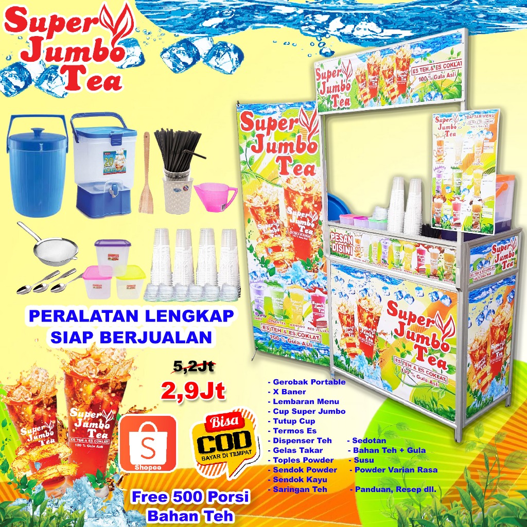 Jual Super Jumbo Tea Paket Lengkap 500 PORSI Gerobak Siap Jualan TEH ...