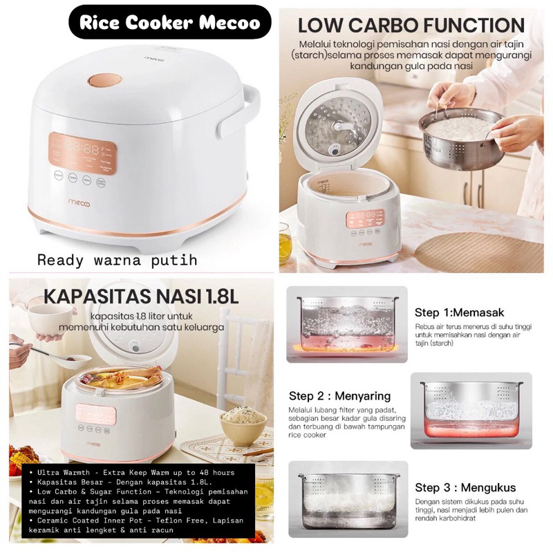 Jual RICE COOKER MECOO LOW CARBO NASI RENDAH GULA | Shopee Indonesia