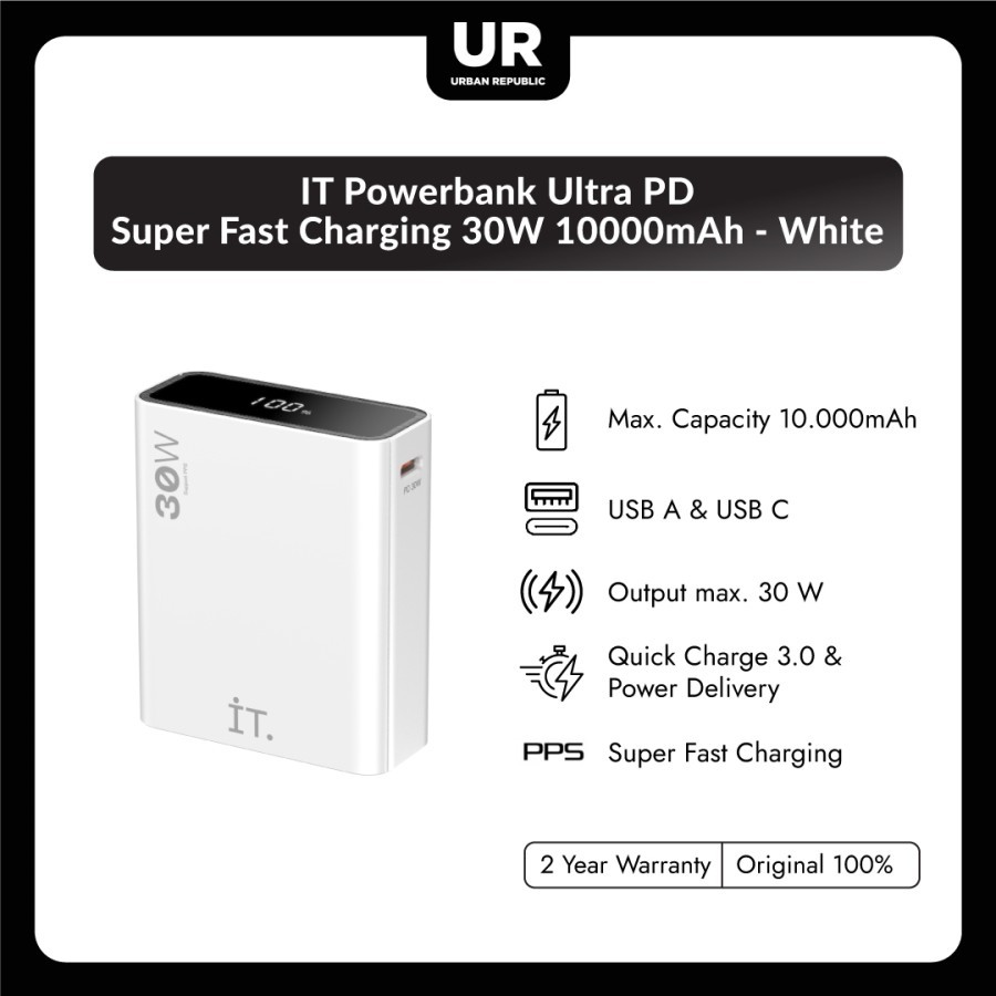 Jual IT Powerbank Ultra PD Super Fast Charging 30W 10000mAh - White ...