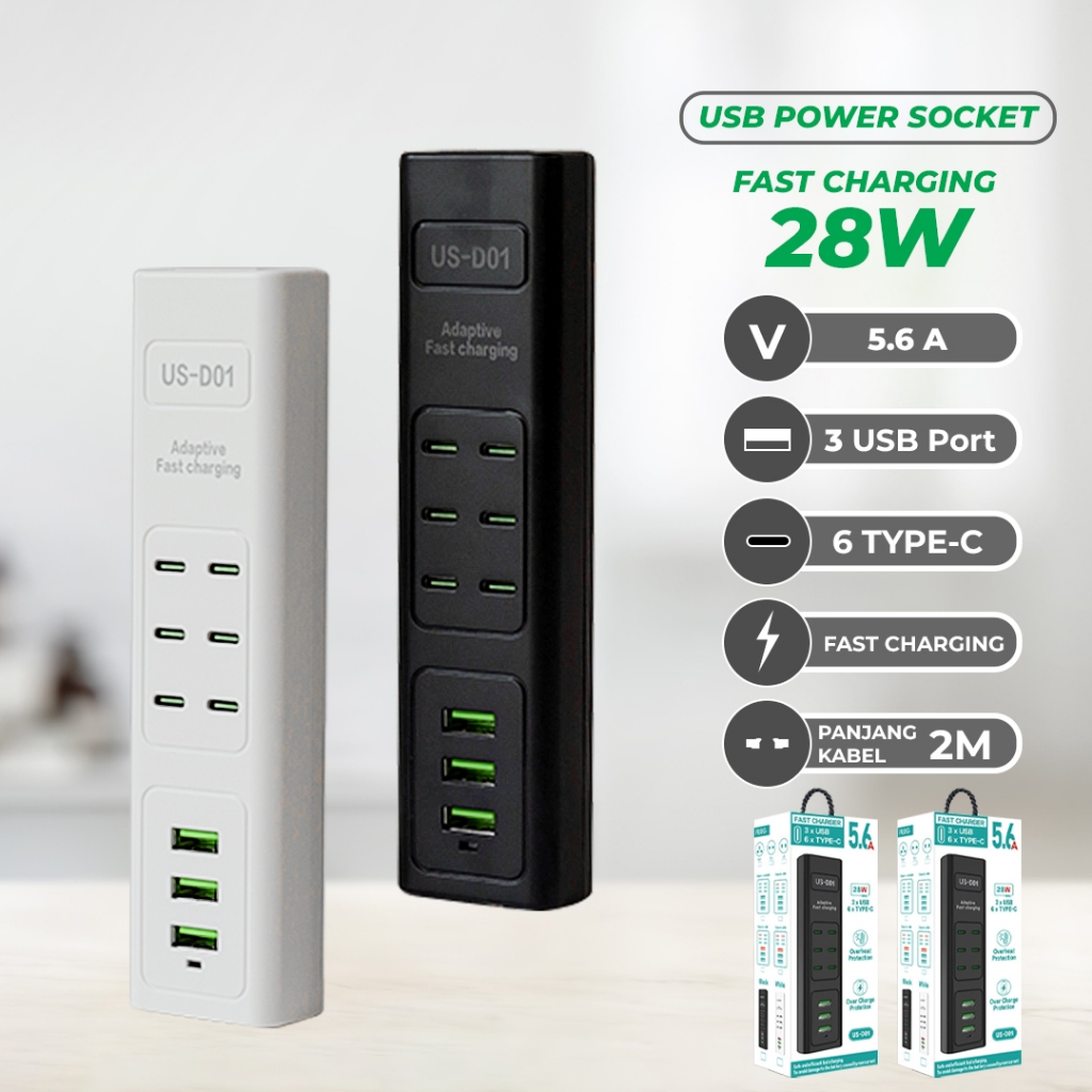 Jual Ideame Colokan US-D01 USB Power Socket / 3 USB Port - 6 Type C ...