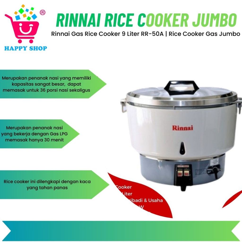 Jual Rinnai Gas Rice Cooker 9 Liter RR-50A | Rice Cooker Gas Jumbo ...