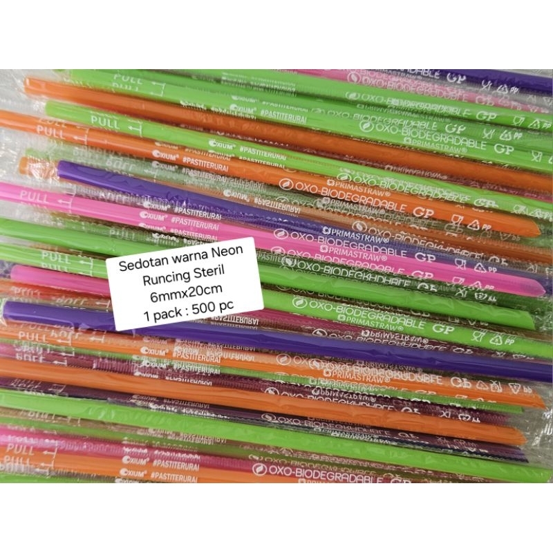 Jual Sedotan Runcing Steril Warna NEON 6mmx20cm OXO-BIODEGRADABLE ...
