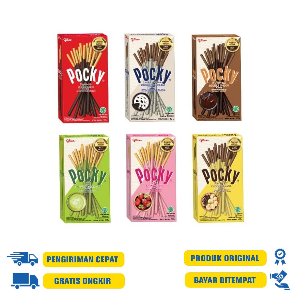 Jual Glico Pocky stick biscuit 47 gram - Coklat | Strawberry | Double Choco| Cookies & Cream ...