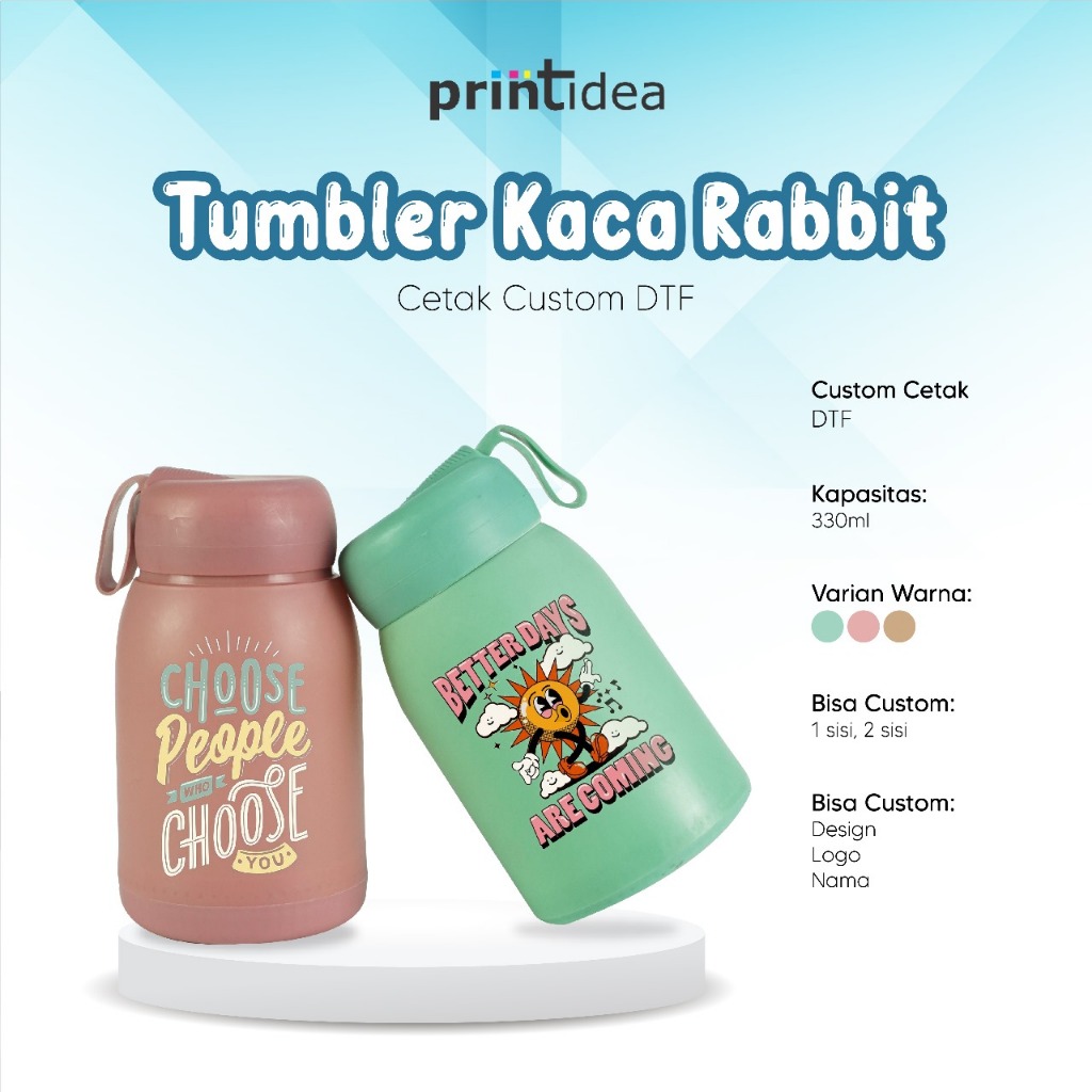 Jual Tumbler Kaca Rabbit Custom Cetak DTF Souvenir Pernikahan Botol ...