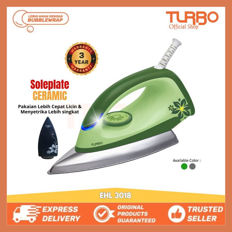 Jual Turbo Dry Iron / Setrika Kering EHL3018 Ceramic Soleplate Lapisan ...