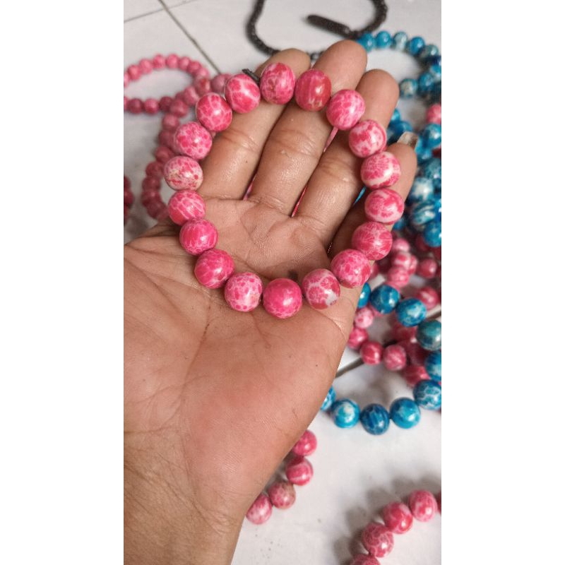 Jual gelang batu marjan red coral motif sarang tawon tembus cahaya ...
