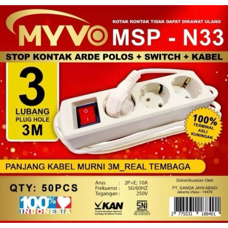 Jual STOP KONTAK KEBEL + SWITCH 3 LUBANG 3 METER ( MSP-N33 ) | Shopee Indonesia