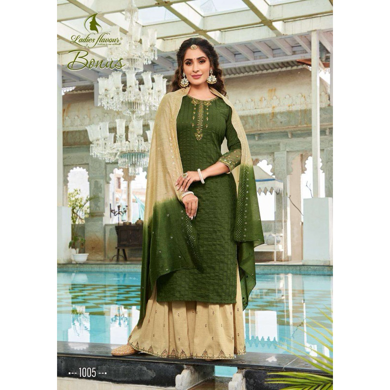Jual Set anarkali sharara green cream katun premium | Shopee Indonesia