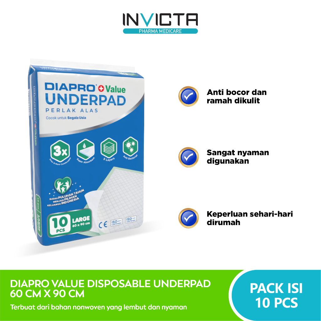 Jual Diapro Value Disposable Underpad 60 cm x 90 cm - Pack Isi 10 Pcs ...