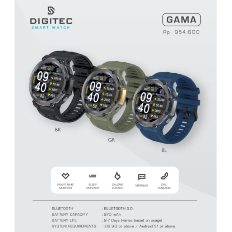 Jual Jam Tangan Pria Smart Watch Digitec GAMA Original SW Strap Rubber ...